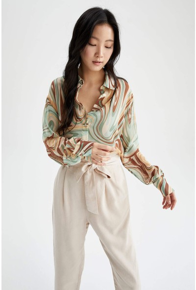 DeFacto Regular Fit Desenli Uzun Kollu Şifon Gömlek X2669AZ22SP