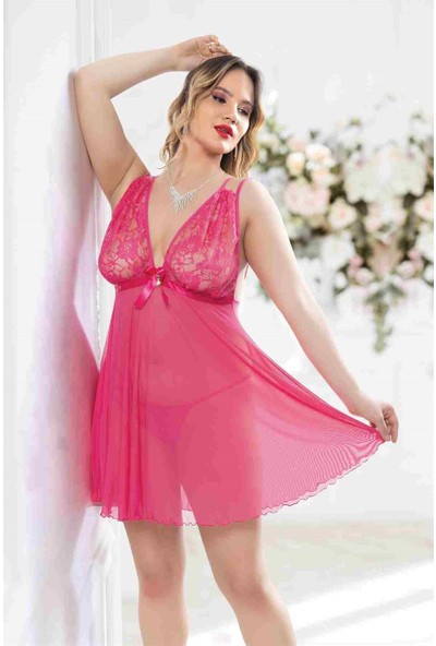Bella Notte Büyük Beden Pembe Çok Seksi Tül Kısa Gecelik 2501 Bella Notte Büyük Beden Pembe Çok Seksi Tül Kısa Gecelik 2501