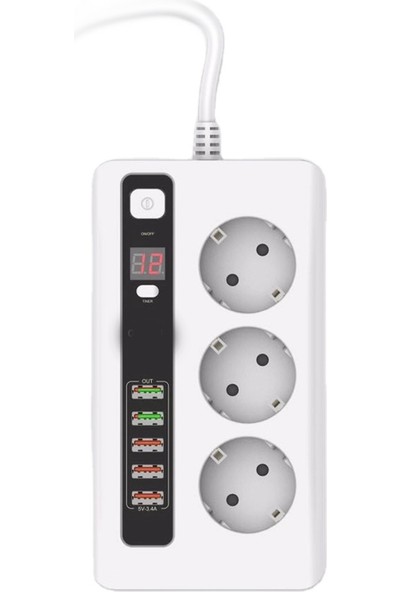 Comse Akıllı 3'lü Grup Priz Akım Korumalı 5'li USB Uzatma Priz 2 Metre Zaman Ayarlı Comse Akıllı 3'lü Grup Priz Akım Korumalı 5'li USB Uzatma Priz 2 Metre Zaman Ayarlı