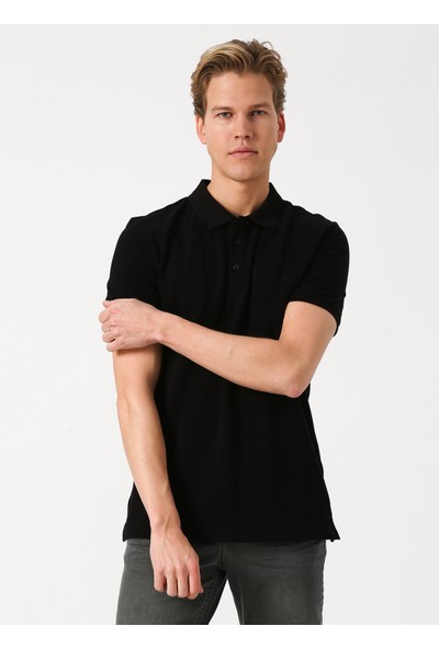 Limon Erkek Polo Yaka Siyah Polo T-Shirt