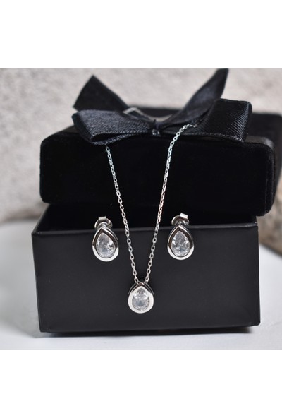 Kolye ve Küpe Dmla Tektaş 2 Lı Takım 925 Ayar Gümüş