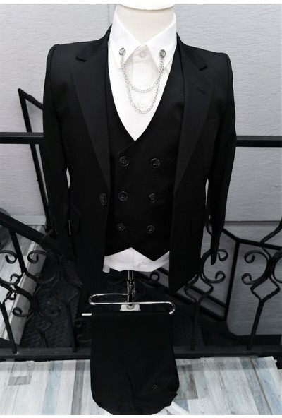 Erkek Çocuk Siyah Takım Elbise Petekli Kumaş