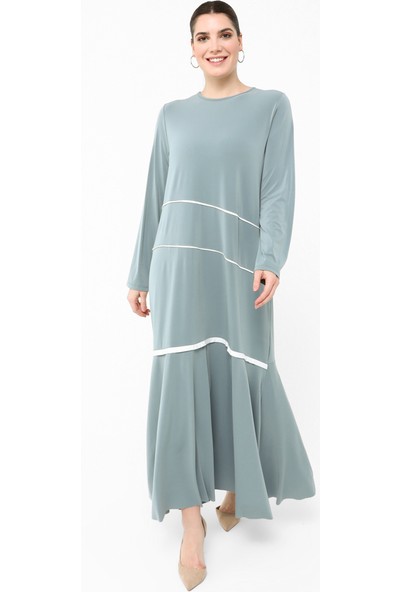 Büyük Beden Biye Detaylı Elbise Yosun Alia