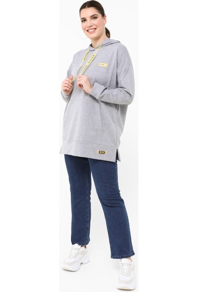 Alia Büyük Beden Kapüşonlu Tunik Melanj Alia