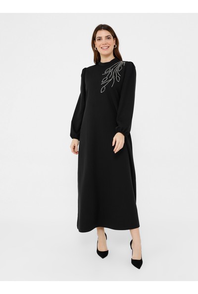 Büyük Beden Boncuk Detaylı Abiye Elbise Alia