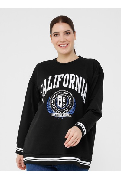 Büyük Beden Pamuk Kumaşlı Baskılı Tunik Mavi Beyaz Alia Büyük Beden Pamuk Kumaşlı Baskılı Tunik Mavi Beyaz Alia