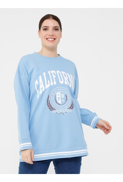 Büyük Beden Pamuk Kumaşlı Baskılı Tunik Mavi Beyaz Alia Büyük Beden Pamuk Kumaşlı Baskılı Tunik Mavi Beyaz Alia