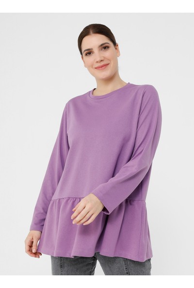 Büyük Beden Eteği Volanlı Tunik Lila Alia Büyük Beden Eteği Volanlı Tunik Lila Alia