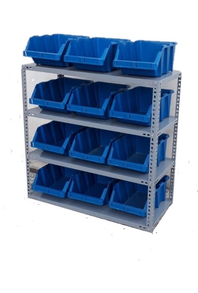 Raf Pazar Çelik Raf 43 x 93 x 100 cm 4 Katlı 12'li Mavi Avadanlık Seti