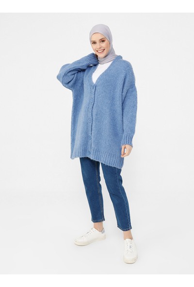 Benin Düğmeli Triko Hırka - Mavi - Benin