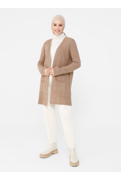 Refka Cep Detaylı Triko Hırka - Vizon - Refka Casual