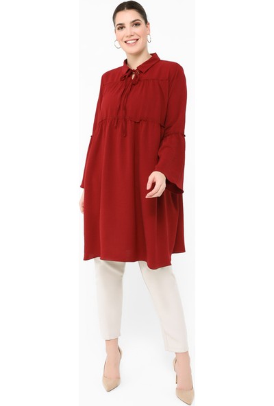 Alia Büyük Beden Yakası Bağlamalı Geniş Kalıp Tunik - Bordo - Alia Alia Büyük Beden Yakası Bağlamalı Geniş Kalıp Tunik - Bordo - Alia