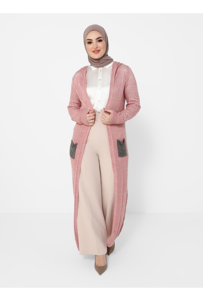 Tavin Kapüşonlu Cep Detaylı Triko Hırka - Koyu Pudra - Tavin Tavin Kapüşonlu Cep Detaylı Triko Hırka - Koyu Pudra - Tavin