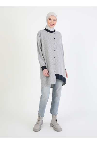 Desenli Düğmeli Tunik - Lacivert - Loreen Desenli Düğmeli Tunik - Lacivert - Loreen