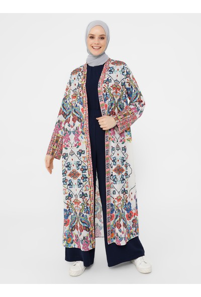Refka Bordür Desenli Kimono - Ekru - Refka Casual