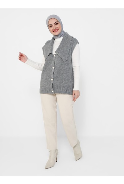 Tavin Düğme Detaylı Triko Hırka - Gri - Tavin Tavin Düğme Detaylı Triko Hırka - Gri - Tavin