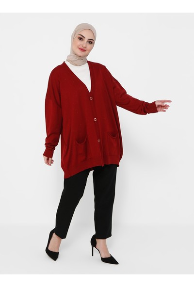 Tavin Cep Detaylı Düğmeli Triko Hırka - Bordo - Tavin Tavin Cep Detaylı Düğmeli Triko Hırka - Bordo - Tavin