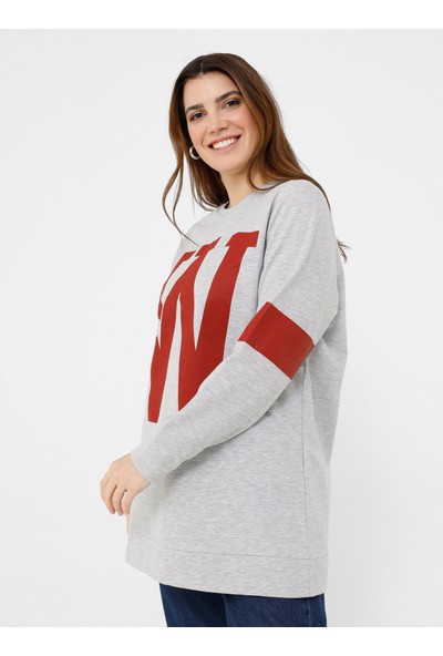 Alia Büyük Beden Pamuk Kumaşlı Baskılı Tunik - Gri Melanj Bordo - Alia Alia Büyük Beden Pamuk Kumaşlı Baskılı Tunik - Gri Melanj Bordo - Alia