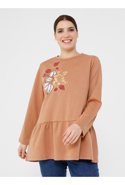 Alia Büyük Beden Eteği Volanlı Tunik - Camel - Alia Alia Büyük Beden Eteği Volanlı Tunik - Camel - Alia