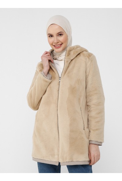 Benin Çift Taraflı Giyilebilen Pelüş Mont - Taş - Benin