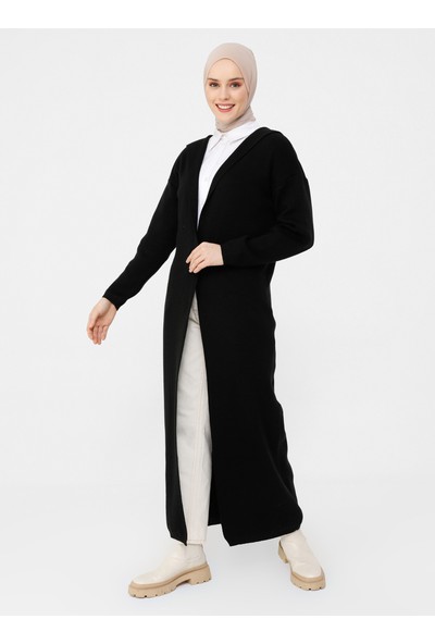 Refka Kapüşonlu Triko Hırka - Siyah - Refka Casual Refka Kapüşonlu Triko Hırka - Siyah - Refka Casual