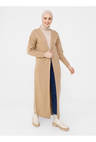 Refka Kapüşonlu Triko Hırka - Bej - Refka Casual Refka Kapüşonlu Triko Hırka - Bej - Refka Casual