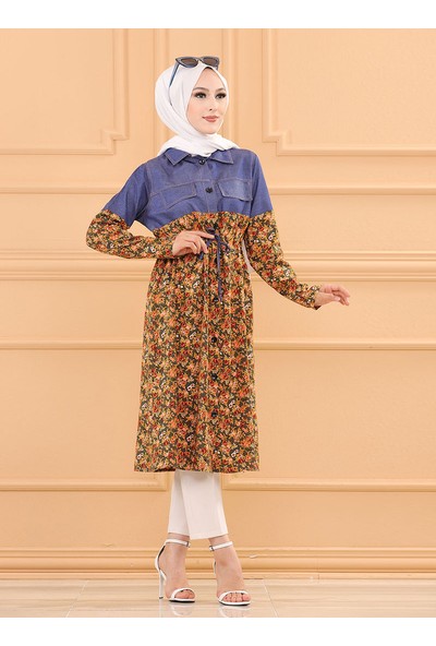 Tofisa Çiçek Desenli Düğmeli Tunik - Haki - Tofisa