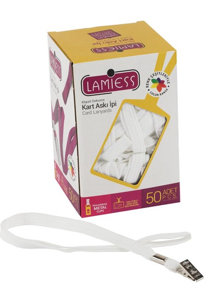 Lamiess Klipsli Dokuma Kart Askı Ipi Beyaz 50'li