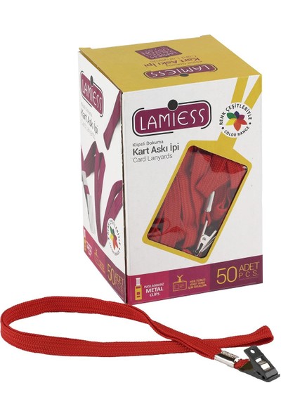Lamiess Kart Askı Ipi Plastik Klipsli Kırmızı