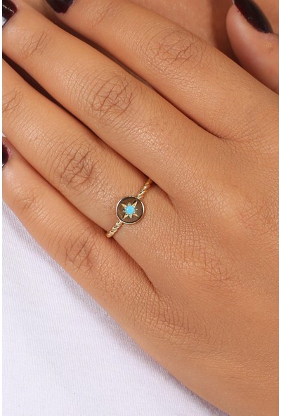 Fiyonk Kuyumculuk 14 Ayar Altın Turkuaz Kuzey Yıldızı Yüzük