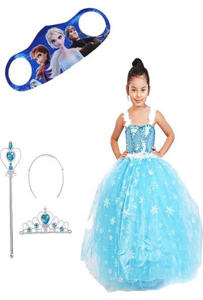 Parti Kırtasiye Karlar Kraliçesi Elsa Elbise -Askılı Tarlatanlı -Asa,taç,maske - Frozen Kostüm Parti Kırtasiye Karlar Kraliçesi Elsa Elbise -Askılı Tarlatanlı -Asa,taç,maske - Frozen Kostüm