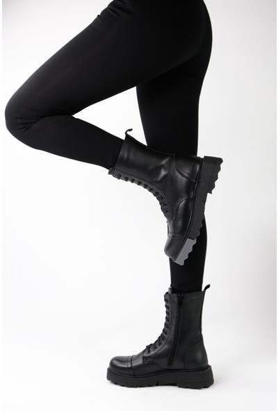 Der Collection Hakiki Deri Siyah Kadın Deri Bot