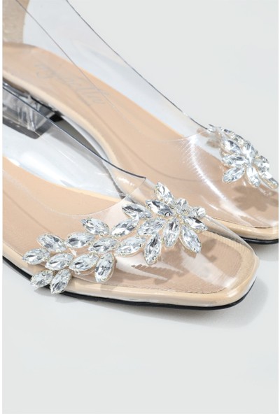 Carla Bella Şeffaf Topuklu Taşlı Babet Ten Kadın Ayakkabı Angel