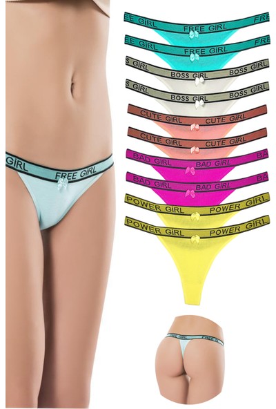10 Adet Beli Yazılı Pamuk Kadın Tanga String Külot 10 Adet Beli Yazılı Pamuk Kadın Tanga String Külot