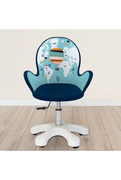 Popcorn Kids World Map Erkek Kollu Çalışma Sandalyesi (8-14 Yaş)