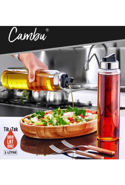 Cambu 2 Adet Damlatmaz Tiktak Kapaklı Cam Yağlık 1000 ml (Eğince Otomatik Açılan Kapaklı Yağlık) Cambu 2 Adet Damlatmaz Tiktak Kapaklı Cam Yağlık 1000 ml (Eğince Otomatik Açılan Kapaklı Yağlık)