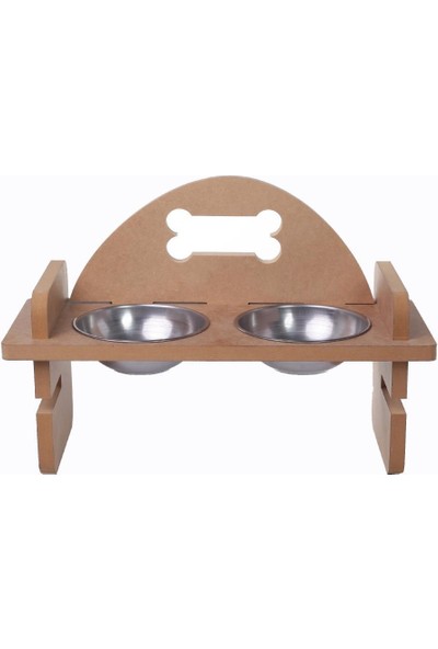 Woody Life Naturel Oval Kemik Desenli Yüksekliği Ayarlanabilen Kedi Köpek Mama Su Kabı Çelik Kaseli Tamamen Ahşap Montessori