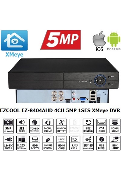 Ezcool EZ-8404AHD 4kanal 5MP 1ses 1HDD Xmeye XVR Kayıt Cihazı Ezcool EZ-8404AHD 4kanal 5MP 1ses 1HDD Xmeye XVR Kayıt Cihazı