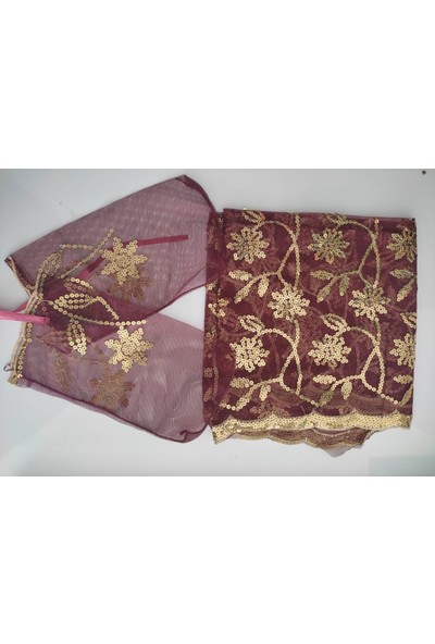 Kına Dükkanı Bordo Pullu Gelin Duvağı