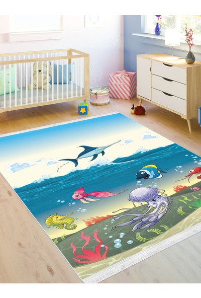 Mars Halı Olivia Yıkanabilir Dijital Baskılı Kaymaz Tabanlı Çocuk Halısı 8031_BLUE Blue