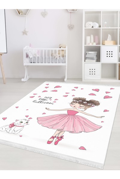 Mars Halı Olivia Yıkanabilir Dijital Baskılı Kaymaz Tabanlı Çocuk Halısı 8082_WHITE Pınk