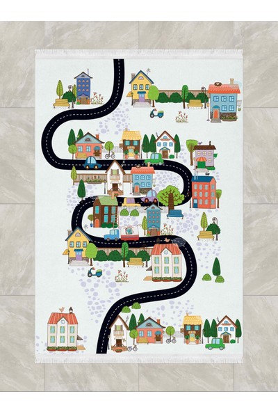 Mars Halı Olivia Yıkanabilir Dijital Baskılı Kaymaz Tabanlı Çocuk Halısı 8084_WHITE Green