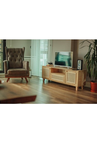 Mars Fabrika Jüt Kumaş Kapaklı 150 cm Iskandinav Jüt Tv Ünitesi