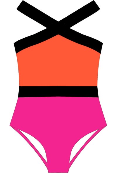 Deep Beach Pembe-Turuncu Kız Çocuk Mayo DB200703CM Deep Beach Pembe-Turuncu Kız Çocuk Mayo DB200703CM