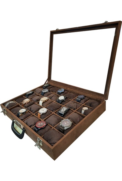 Stand Market Saat Çantası 30'lu Camlı Kahve Alcantara Stand Market Saat Çantası 30'lu Camlı Kahve Alcantara