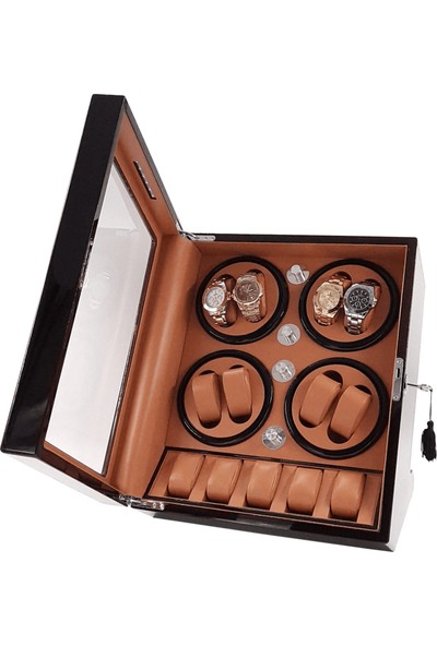 Stand Market Otomatik Saat Kurma Kutusu (Winder) Piano Brown 8+5 Kahve Içi Taba LED Işık Sistemli Stand Market Otomatik Saat Kurma Kutusu (Winder) Piano Brown 8+5 Kahve Içi Taba LED Işık Sistemli