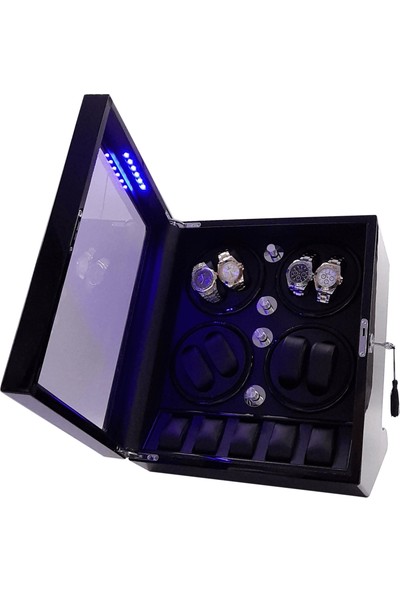 Stand Market Otomatik Saat Kurma Kutusu Piano Black 8+5 Siyah Içi Siyah LED Işık Sistemli Stand Market Otomatik Saat Kurma Kutusu Piano Black 8+5 Siyah Içi Siyah LED Işık Sistemli
