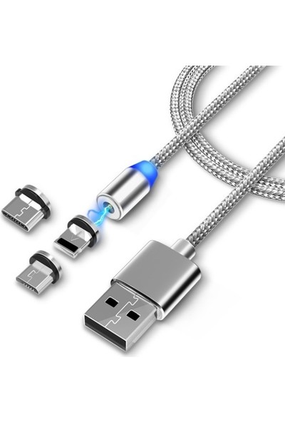 Alfais 4910 iPhone Lightning Samsung Micro USB Type C Mıknatıslı Şarj Kablosu Alfais 4910 iPhone Lightning Samsung Micro USB Type C Mıknatıslı Şarj Kablosu