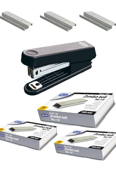 Mas 754 Siyah Zımba Makinesi + 3 Paket Beyaz Zımba Teli