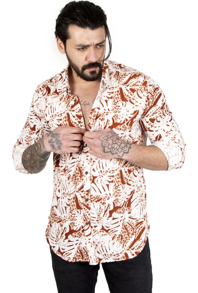 Deepsea Uzun Kollu Yaprak Desenli Likralı Erkek Gömlek 2201882 Deepsea Uzun Kollu Yaprak Desenli Likralı Erkek Gömlek 2201882